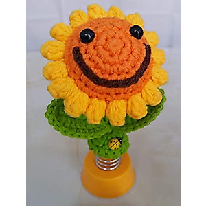 Sunflower Little Sun Auto Parts Dashboard Decoration, Crochet Smiley Head Shaking Sunflower Car Decoration Cute Girl Car Interior Desk Decoration Gift (Handmade Crochet) (Geometric, Orange)