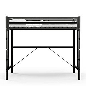 IKIFLY Metal Loft Bed Twin Size, Heavy Duty Junior Loft Bed Frame with 2 Ladders & Safety Guard Rail, Noise Free, Space-Saving, No Box Spring Needed - Black