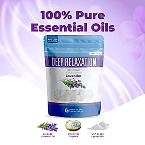 Deep Relaxation Bath Salt 32 Ounces Epsom Salt with Natural Lavender Essential Oil Plus Vitamin C in BPA Free Pouch with Easy Press-Lock Seal