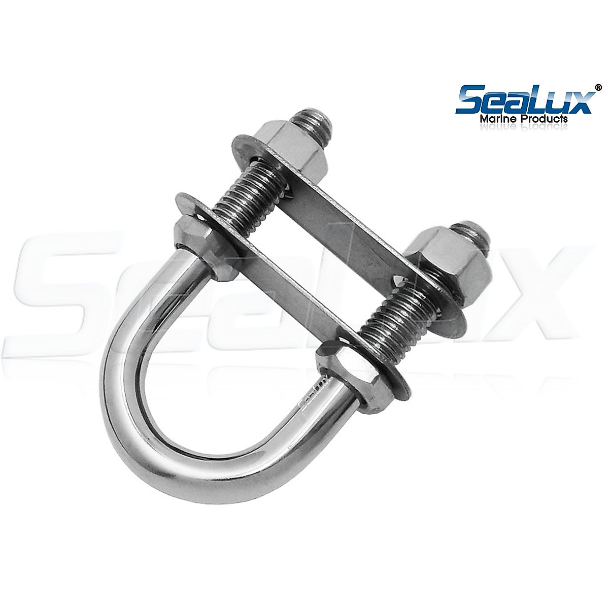 SeaLux Marine Boat Bow Eye Stern Eye U Bolt Tie Down 3/8" Stock, 3" Overall Length, 1-1/2" Thread Length with Hex Nuts and washers-SL5846