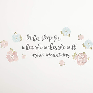 Levtex Baby - Let Her Sleep Floral Peel and Stick Large Decals - Silver, Pink, Aqua - Let Her Sleep for When She Wakes She Will Move Mountains, Multi (LB350WD)