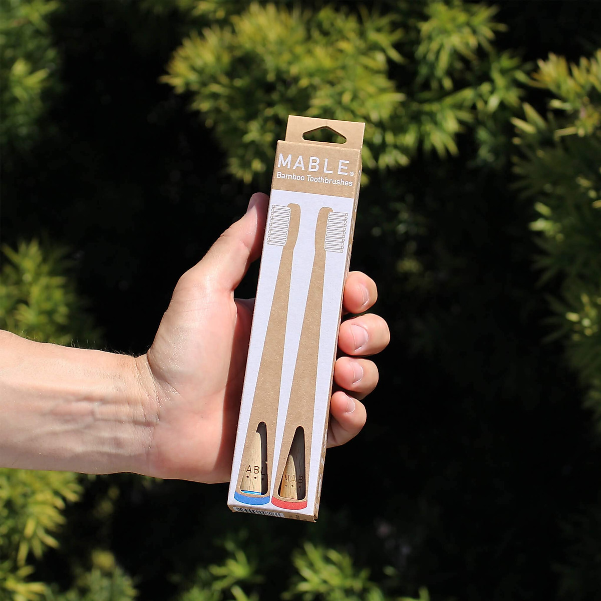 MABLE Bamboo Toothbrush, Adult Two Pack, BPA-Free Soft Bristle Toothbrushes, Eco-Friendly, Compostable Natural Wooden Toothbrush