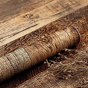 TANONE Brown Wood Peel and Stick Wallpaper 17.8" X 118.8" Self Adhesive Removable Decorative Film Wood Grain Wallpaper for Wall Covering Furniture Countertop Kitchen Christmas DIY