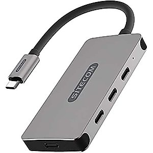 Sitecom CN-386 USB-C Hub 4 Port | USB-C Male to 3X USB-C 3.1 + 1x USB-C Female Power Delivery Ports - Aluminum Hub