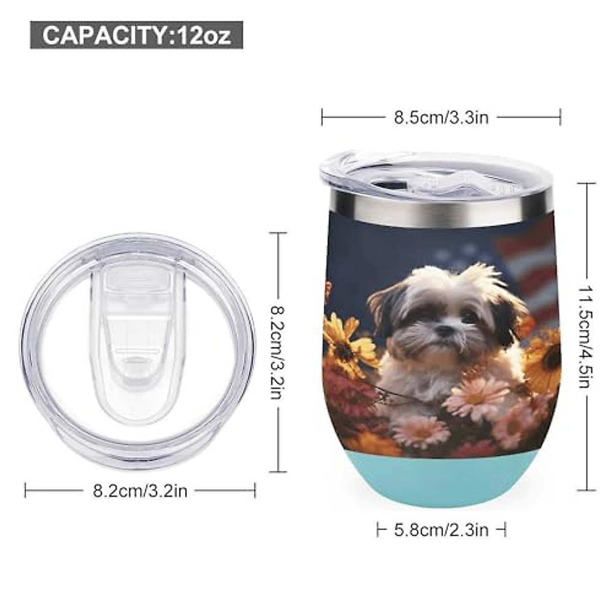 WYUSPGK 304 Stainless Steel Insulated Cup, Shih Tzu Dog And Flowers Print Smooth Rim, Durable & Reusable - Perfect for Office, Home, And Travel