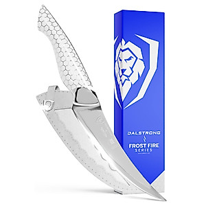 Dalstrong Fillet Knife - 6 inch - Frost Fire Series - High Chromium 10Cr15CoMoV Steel - Frosted Sandblast Finish - White Honeycomb Handle - Meat Boning Knife - Leather Sheath - NSF Certified