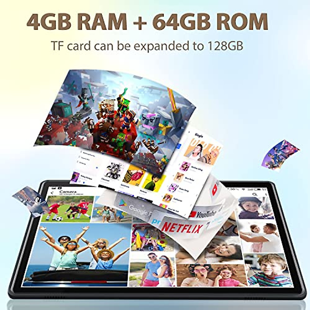 Tablet with Keyboard, Newest 2 in 1 Tablet 10 inch Android 11 Tablet, Quad-Core Processor, 64GB+4GB, 128GB Expandable, 2.4+5G WiFi, Dual Camera, 6000mAh, Bluetooth, GPS (Blue)