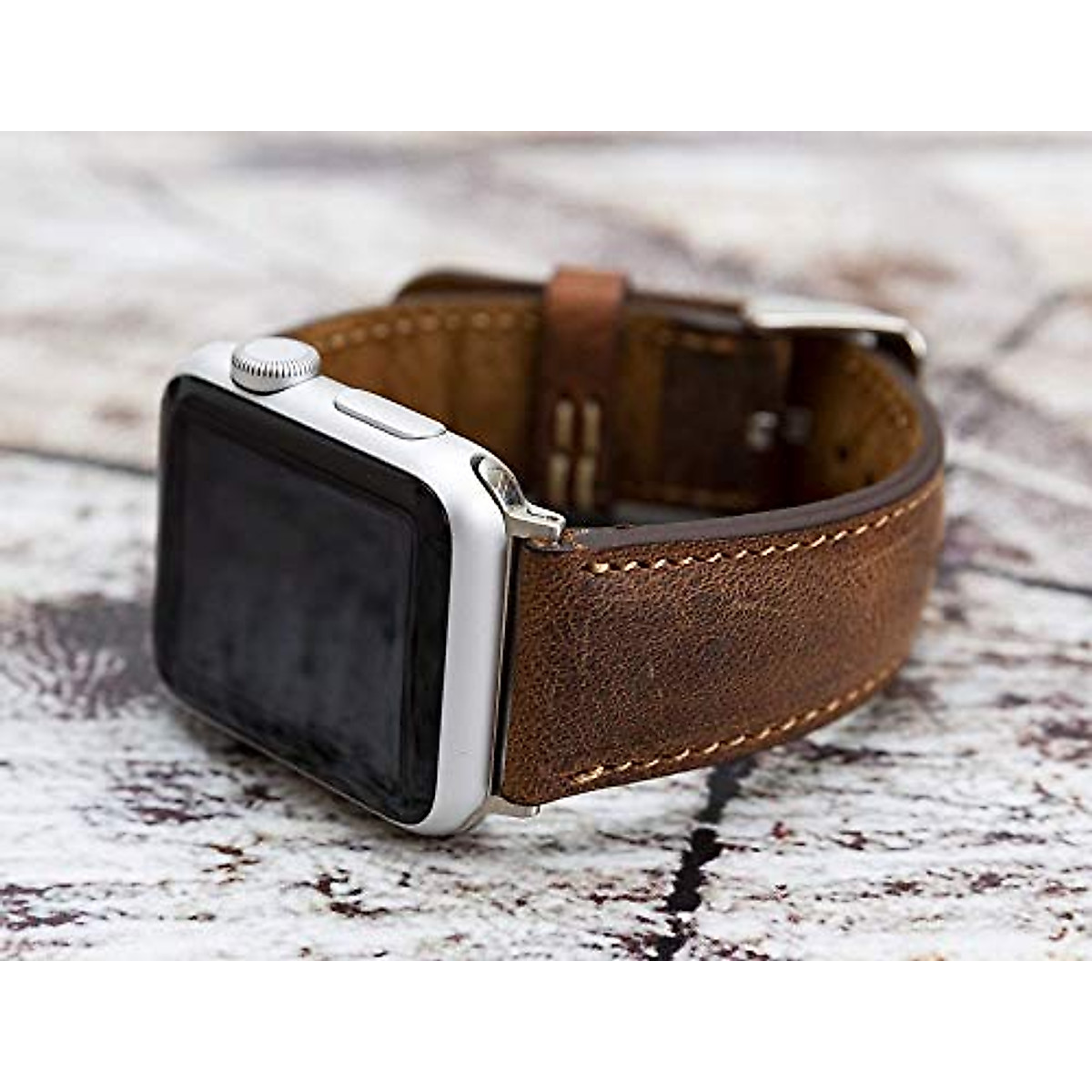 VENOULT iWatch Series 9, Ultra 2 Compatible Apple Watch Bands for Man or Women 49mm, 48mm, 47mm, 45mm, 44mm, 41mm, 40mm, Series 9-1 Dark Brown Genuine Leather Bull Strap, HANDMADE