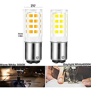 SSXBF BA15D LED Double Contact Bayonet Base 120 Volts 4W Bulb，Daylight 6000K,40W Halogen Replacement Bulb，Sewing Machine Bulbs Pack of 2……