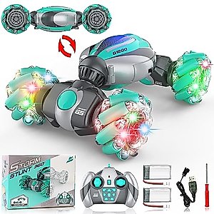 RC Stunt Cars, Mini Remote Control Car for 6 7 8-12 9 10 11 Year Old Boys Gifts 4WD Off Road Double Sided Drift Truck 360° Flips Rotating Toy with Cool Lights Adults Boys Girls Kids Gift