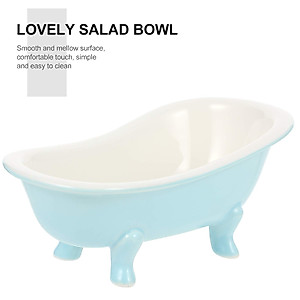 DOITOOL Ceramic Salad Bowl 200ml Cute Bathtub Shape Yogurt Ice Cream Bowl Pudding Cup Fruit Serving Dish Soap Holder for Home Kitchen (Blue)