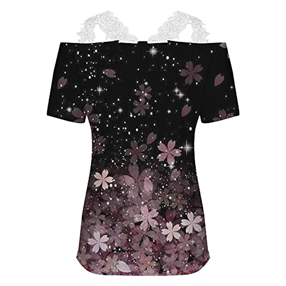 KSODFNXH Sleeveless Blouses for Women Summer Lace Patchwork Off-The-Shoulder Shirts Comfy Fashion V-Neck Short Sleeve