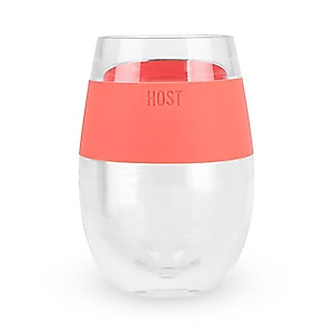 HOST Wine Freeze Cooling Cup, Plastic Double Wall Insulated Freezable Drink Chilling Tumbler with Freezing Gel | Wine Glasses for Red and White Wine, Set of 1, 8.5 oz, Coral