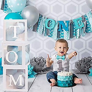 Baby Shower Balloon Boxes Decorations - Baby Boxes with 27 Letters,4pcs Transparent Baby Blocks for Gender Reveal,Wedding，Grad Decorations,Boy Girl Birthday Party Decorations, DIY Name Combination
