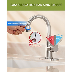 Tohlar Bar Sink Faucet Brushed Nickel, Single Handle Bathroom Faucet for Sink 1 or 3 Hole, Wet Bar/Pre-Kitchen Faucet with 4-Inch Deck Plate & Sprayer, Bathroom Sink Faucet with 360°Swivel Spout