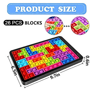 SHEGATO Push It Pop Fidget Toys, Bubble Sensory Toy, Poppits Jigsaw Fidget Toys, Popper Russian Block Game Boards, 26PCS Silicone Puzzle Games to Anxiety and Stress Relief for Girls Boys (Black)