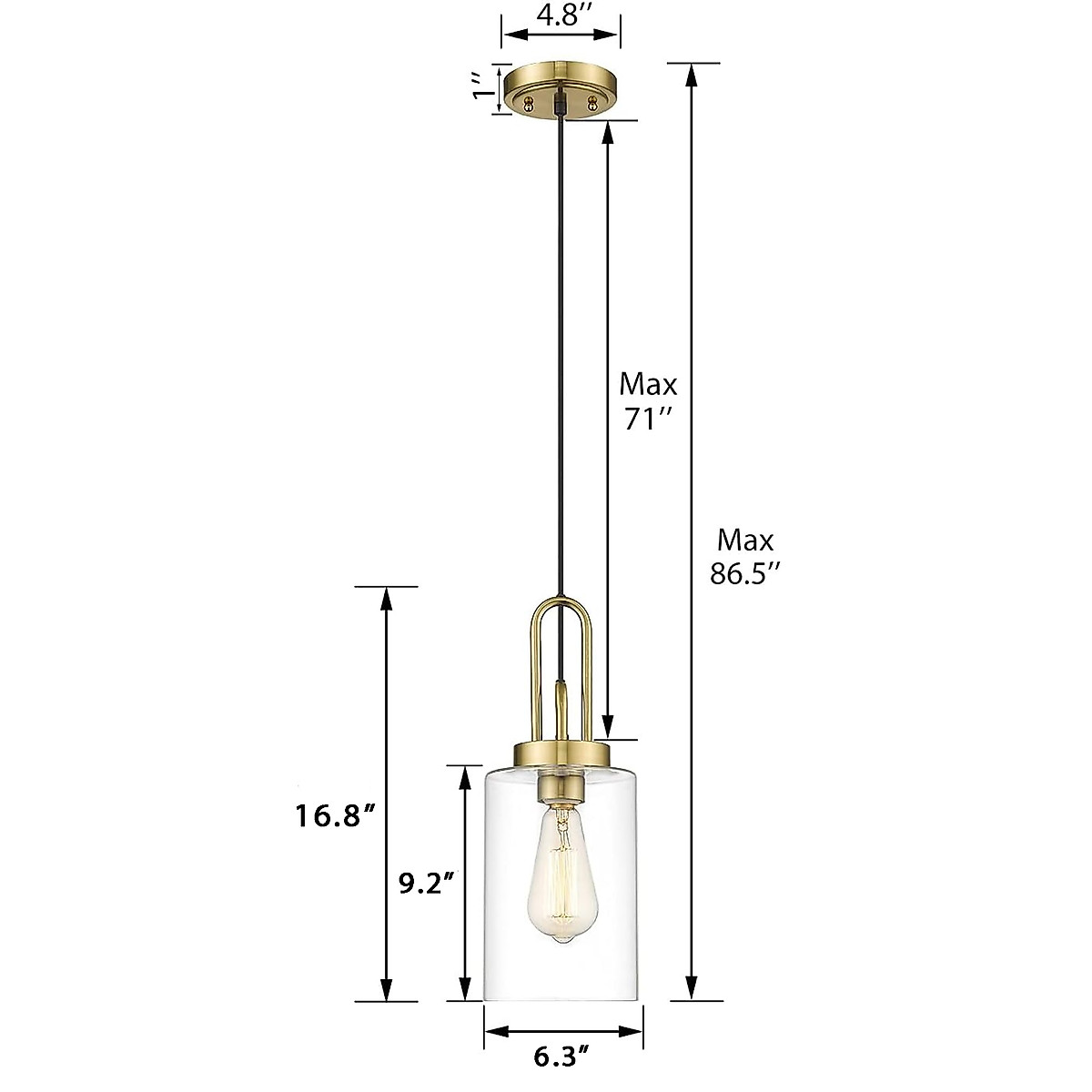 Emliviar Modern Gold Pendant Light - Kitchen Island Hanging Light with Clear Glass Shade in Gold Finish, YCE236 M1L BG