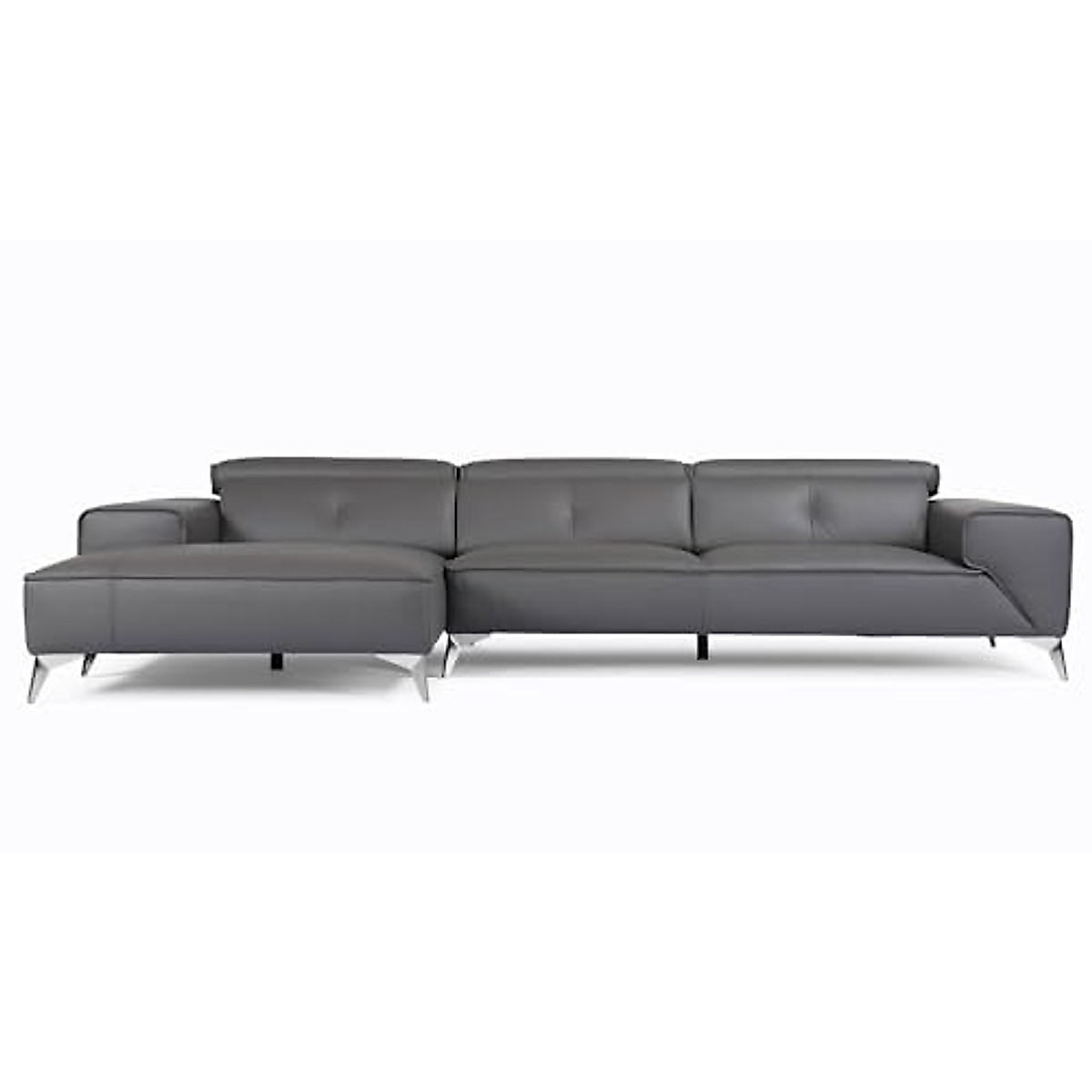 ZURI Furniture Raj Modern Slate Leather Sectional with Adjustable Headrests and Chaise - Left Chaise