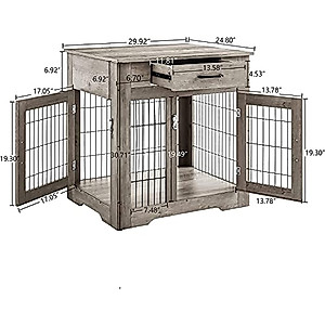 Fegherug Dog Crate Furniture for Small Dogs, Wooden Dog Kennel End Table with Drawer, Dog House Indoor Use, Chew-Proof, Casual Home Wooden Pet Crate, Indoor Pet Crate Side Table