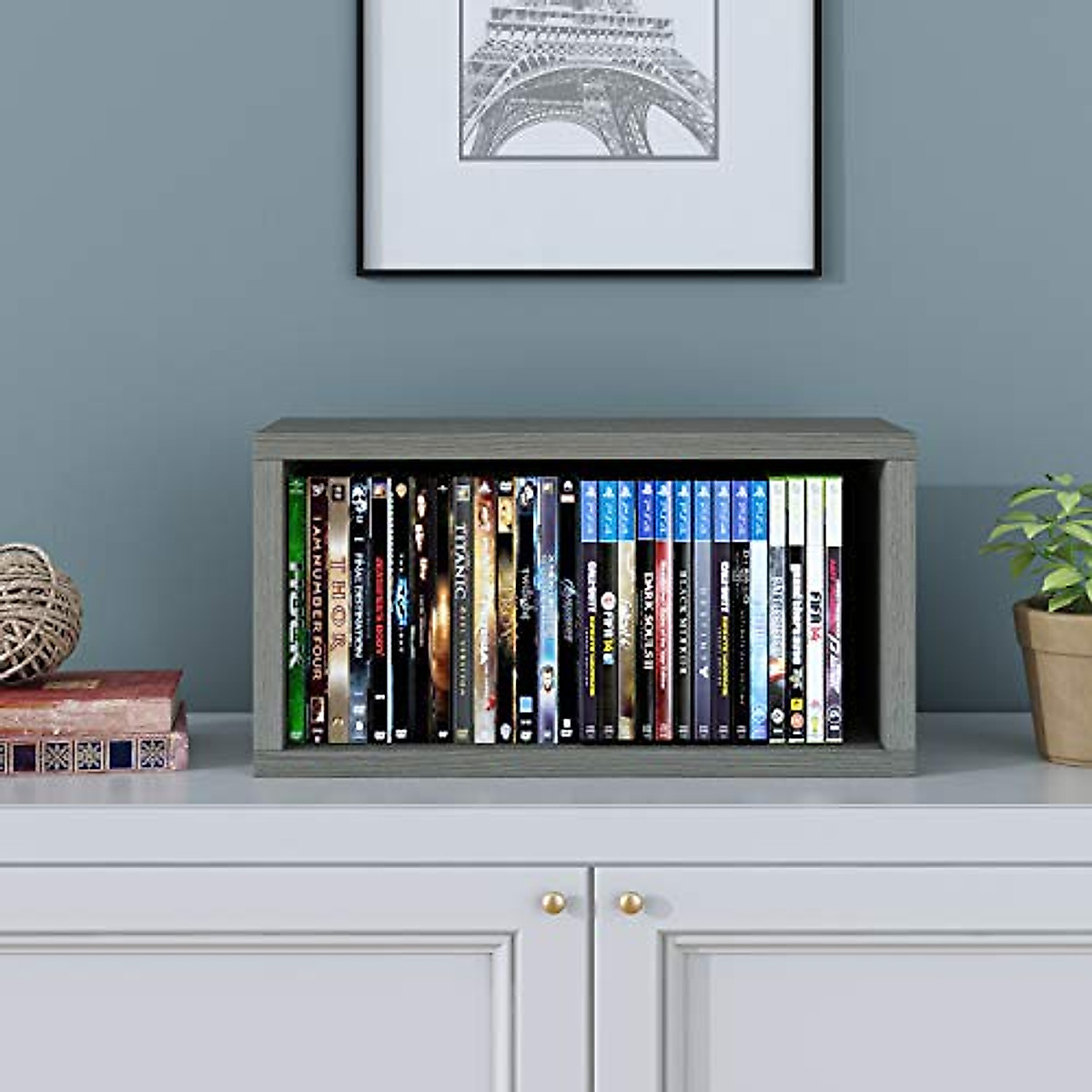 Way Basics Media Storage DVD Rack Stackable Organizer - Holds 30 PS5 Games, DVDs, Blu-Rays (Grey)