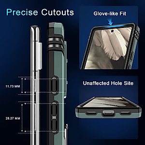 DEERLAMN for Pixel 7a Case,Google Pixel 7a Case with Slide Camera Cover+Screen Protector(2 Packs),Rotated Ring Kickstand Military Grade Shockproof Protective Cover-Green