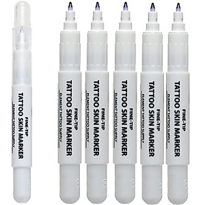 ELEMENT TATTOO SUPPLY - Fine Tip Tattoo Skin Markers Pen Purple For Thinner Thin Lines Disposable Short Stencils Dot Lines Markings Body Piercing Microblading 5 Markers (Purple-Thin-5pk)
