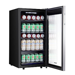 Kalamera Mini Beverage Refrigerator Freestanding- 120 Cans Capacity Beverage Cooler- for Soda, Water, Beer or Wine - For Kitchen or Bar with Whit Interior Light