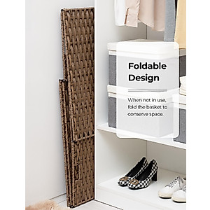 StorageWorks Storage Basket with Lid, 160 Liter Storage Box, Wicker Blanket Storage Basket with Handles, Foldable, Removable Fabric Liner, Metal Frame, For Bedroom, Laundry Room, Brown