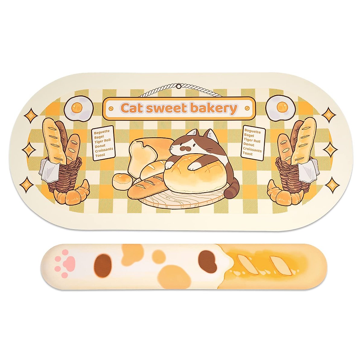 GeekShare Cute Bakery Cat Wrist Rest Support Mouse Pad Set- Non-Slip Base and Lightweight Memory Foam Wrist Rest Desk Mat for Keyboard and Mouse, Perfect for Gaming,or Home Office Work