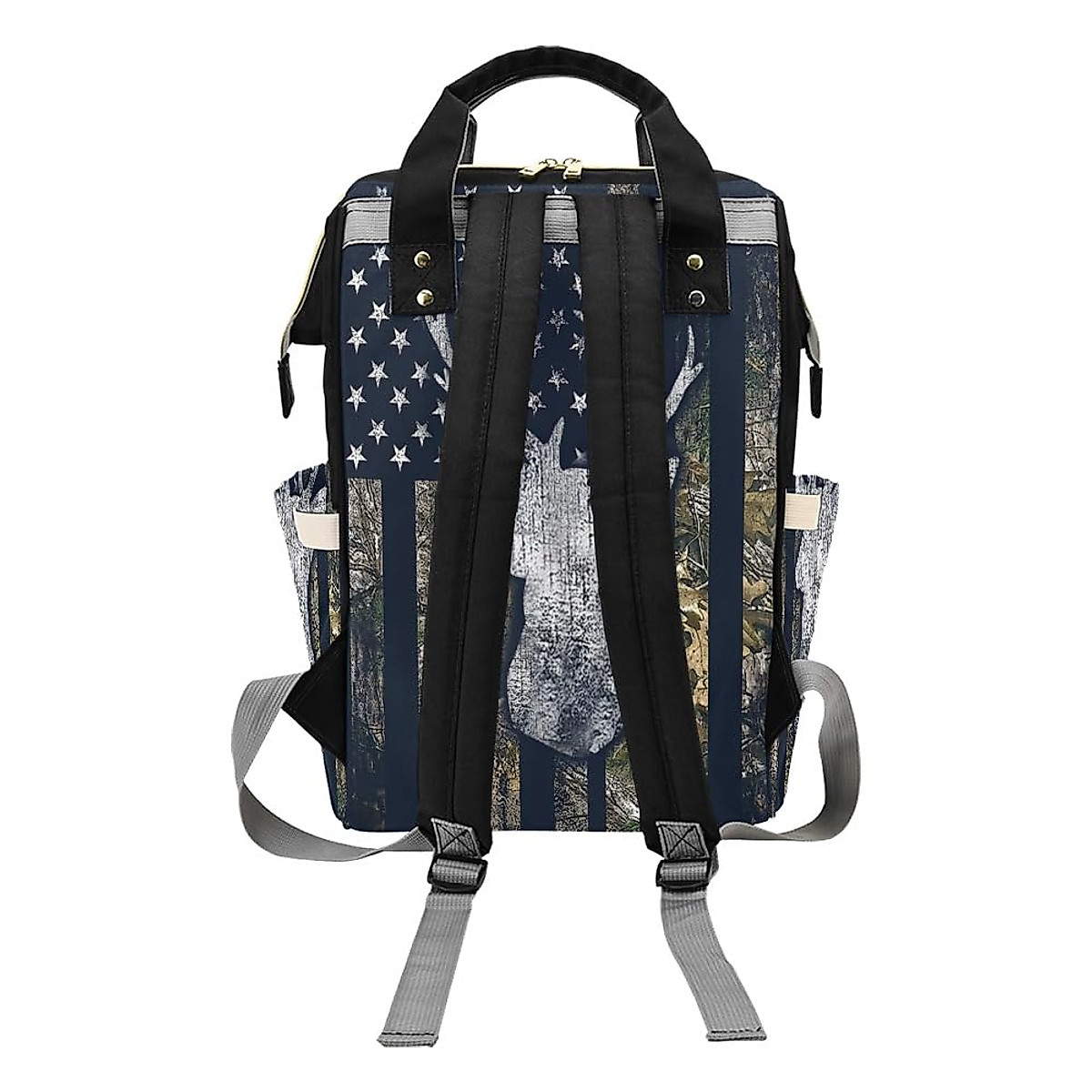 METERO YOUNGFIT American Flag Camo Deer Black Diaper Bags with Name Waterproof Mummy Backpack Nappy Nursing Baby Bags Gifts Tote Bag for Women One Size