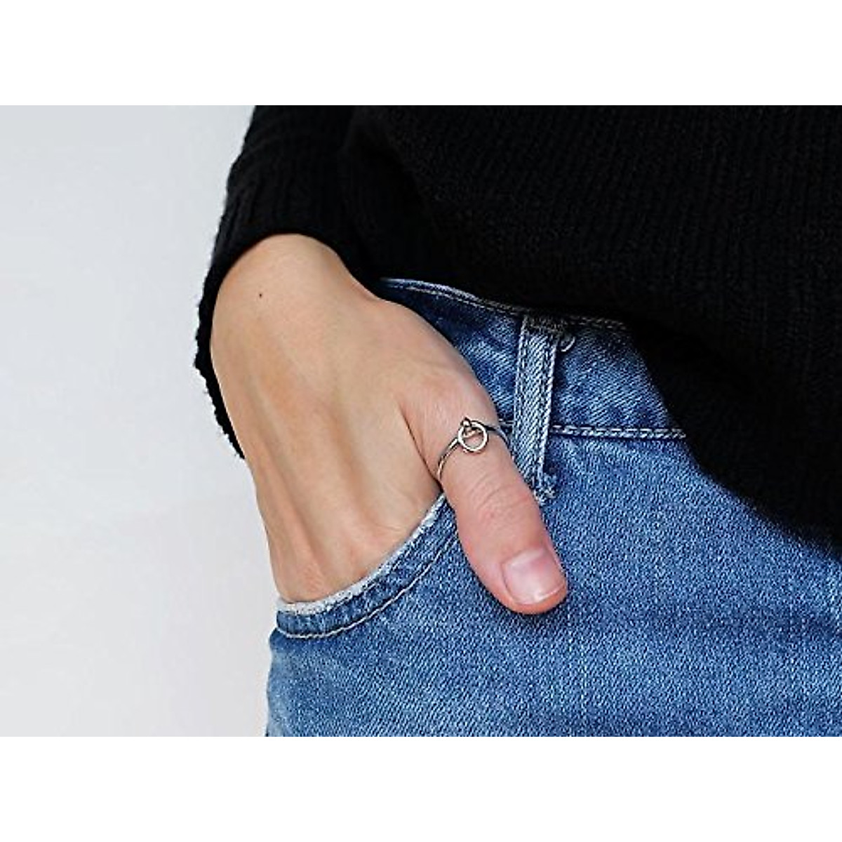 SOVATS Small Open Circle Thumb Ring for Women 925 Sterling Silver Rhodium Plated - Simple, Stylish &Trendy Nickel Free Ring, Size 9