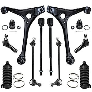 Detroit Axle - Front 12pc Suspension Kit for 98-07 Ford Taurus 98-05 Mercury Sable 2 Lower Control Arms 2 Ball Joints 2 Sway Bars 4 Tie Rods 2 Boots 1998 1999 2000 2001 2002 2003 2004 2005 Replacement