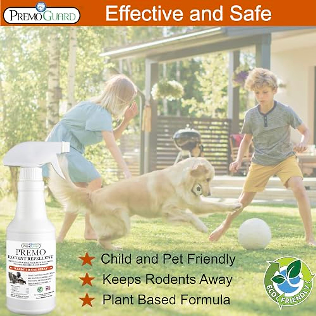 Rodent Repellent Spray by Premo Guard - 32 oz - Natural Child & Pet Safe - Uses Peppermint Oil to Repel Mice, Rats, Skunks, Raccoons, Deer & Other Unwanted Animals - Ready to Use for Indoor & Outdoor