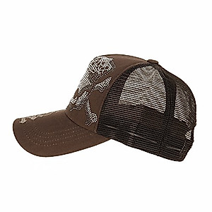 WITHMOONS Meshed Baseball Cap Skull Rhinestones Trucker Hat KR1751 (Brown)