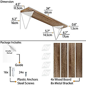 Wallniture Colmar Floating Shelves Living Room Decor Bathroom Organizer Bedroom Decor Bookshelf for Office Kitchen Organization Burnt, White Bracket Set of 4