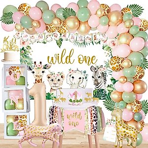 YSHMFEUX Wild one Birthday Decorations Supplies for Girl, 1st Birthday Girl Decorations, Jungle Safari Animal 1st Birthday Party Supplies, First Birthday Decorations for Girls
