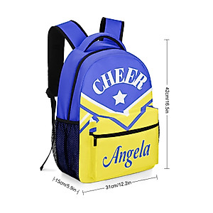 XOZOTY Cheerleader Backpack Personalized Custom Book Bags with Name Cheer Cheerleading Blue Yellow