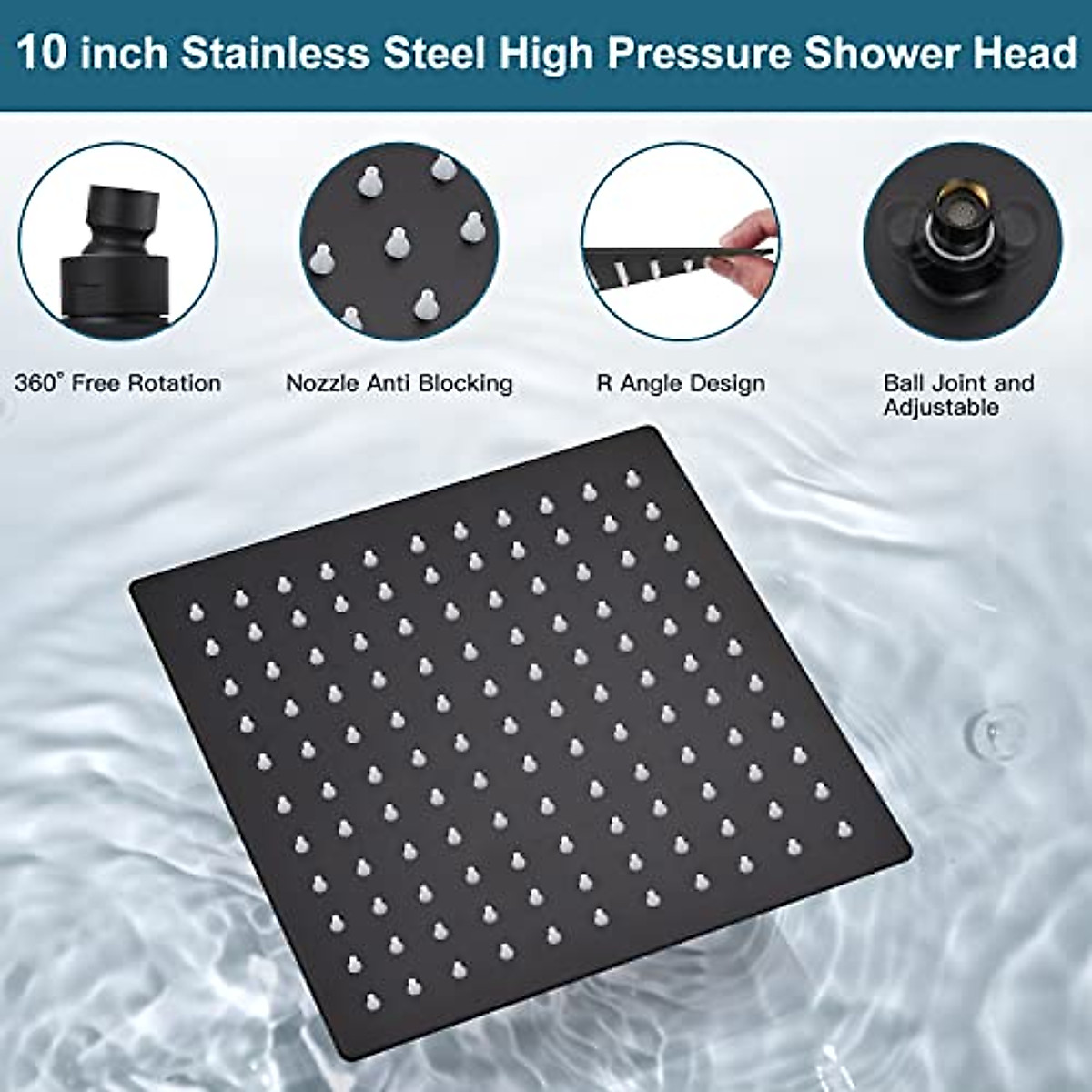 Midanya Matte Black Rain Shower System 10 Inch Square Rainfall Shower Head Wall Mount Shower Faucet Set with Hand Sprayer Rough-in Valve Trim Kit Bathroom Mixer Shower Combo Set