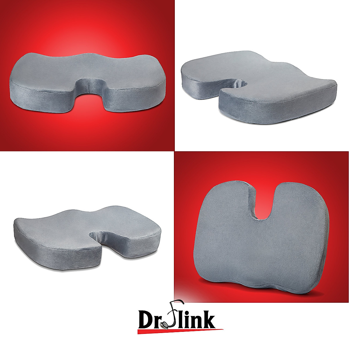 Dr. Flink Tailbone Seat Cushion - Pain Relief Chair Pillow, Cool Gel-Enhanced 100% Memory Foam, Orthopedic & Quality Comfort | Support & Relives Back & Sciatica, for Car, Truck, Home, and Office