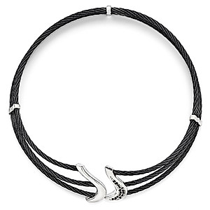 Sonia Jewels Black Titanium and 925 Sterling Silver Black Spinel Cable Flex Collar 15"