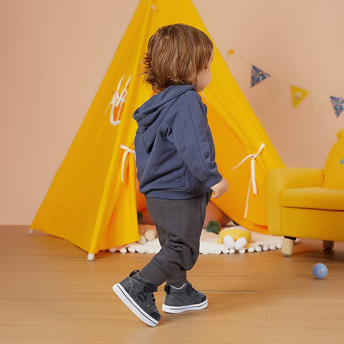 BMCiTYBM Baby Shoes Girl Boy Walking Shoes Winter Non Slip Sneakers Tennis Skate Shoes First Walkers 6 9 12 18 24 Months Grey/Black Size 12-18 Months