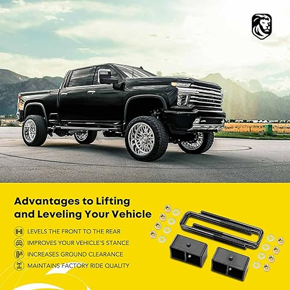 YHTAUTO 3 inch Rear Leveling Lift w/Hardware Kit Fits 1999-2019 Chevy & GMC Models, Silverado/Sierra 1500, RWD/4WD, Extended Square U-Bolts with Lift Blocks Suspension Leveling Lift Kit Set of 6