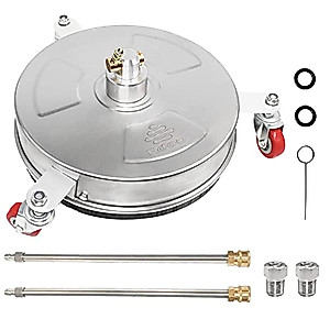 EDOU Direct Pressure Washer Surface Cleaner 14" with Wheels | Stainless Steel | Heavy Duty | 4,000 PSI Max Working Pressure | Includes: 2 Pressure Washer Extension Wand Attachments