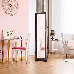 Titan Mall 360° Rotating Jewelry Cabinet Standing Jewelry Armoire with Full Length Mirror,Revolving Makeup Jewelry Holder Organizer Full Body Mirror,Large Stand Up Jewelry Box,Women Girl Gift,Brown