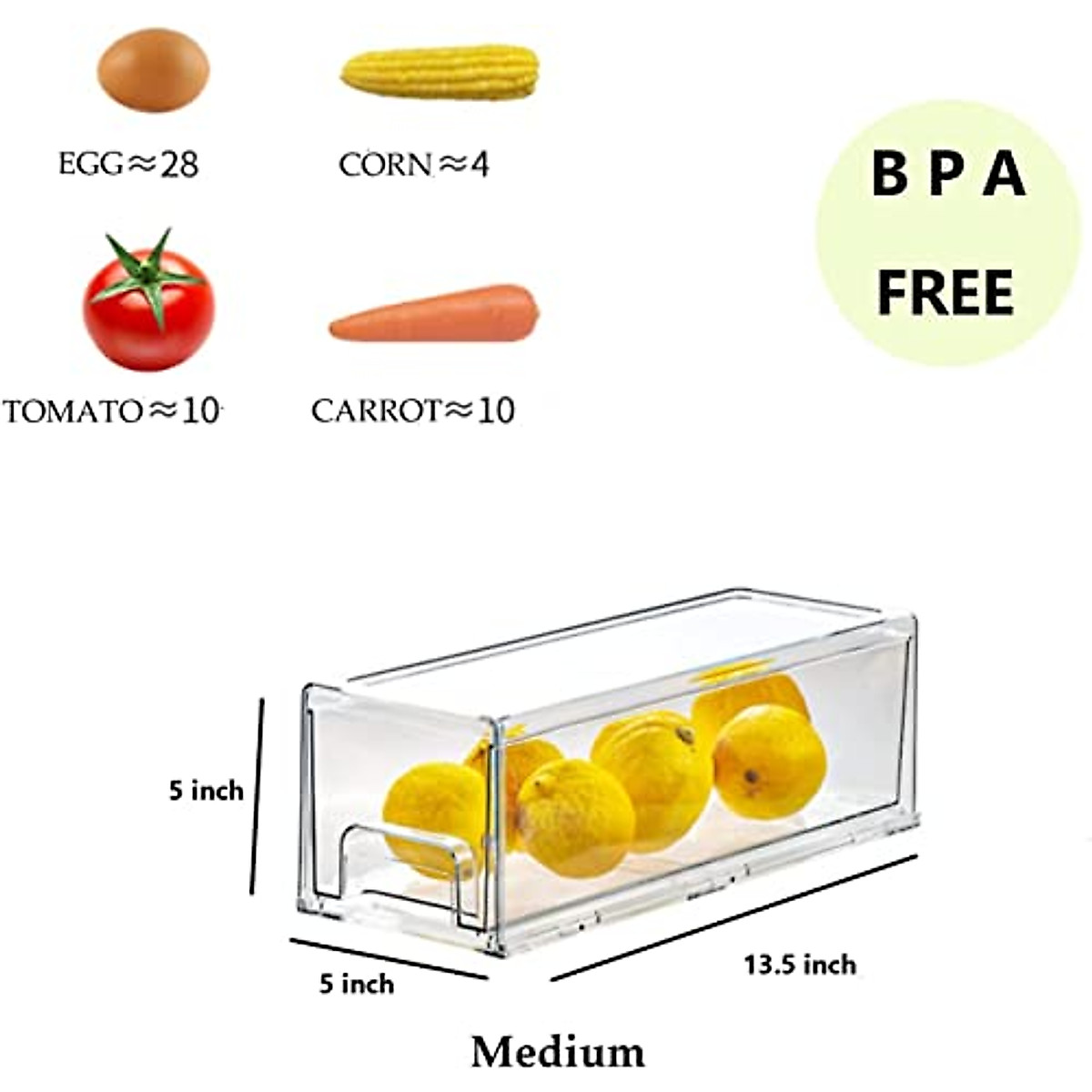 2 Pack Stackable Refrigerator Drawers Pull Out Bins Clear Fridge Drawer Organizer Food Storage Containers Plastic Veggie Fruit Produce Saver for Pantry Kitchen Freezer