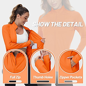 TACVASEN Women's Athletic Jacket Sun Protection Shirt Orange Tops for Women Workout Jackets UPF 50+ Summer Rash Guard