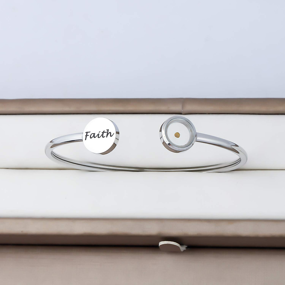 FAADBUK Christian Gift Cross Mustard Seed Bracelet Faith Mustard Seed Jewely Religious Inspirational Jewelry (Faith Mustard Seed Br-S)