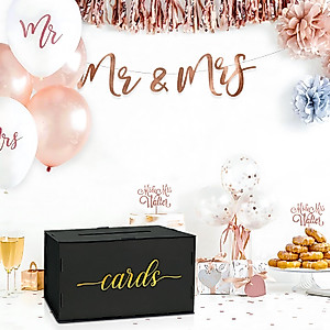 Mulbozy Black Card Box with Gold Foil Design, Wedding Card Box with Slot & Lid, Card & Money Receiving Box for Wedding Reception, Bridal & Baby Shower, Graduation