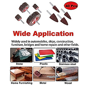 40 Pack 1/4" Abrasive Flap Wheel Sander Set, Rocaris 80 Grit Aluminum Oxide Flap Wheels Cone Shape Sanding Wheel