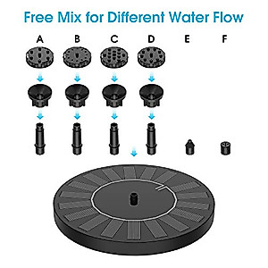 2.5W Solar Fountain Pump with 1200mAh Battery, Solar Water Pump Floating Fountain with 6 Nozzles, for Bird Bath, Fish Tank, Pond or Garden Decoration Pond heaters for Outdoor Ponds